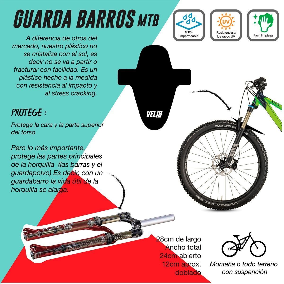 Guardabarros delantero para MTB Green Amarilla - Bike The Way